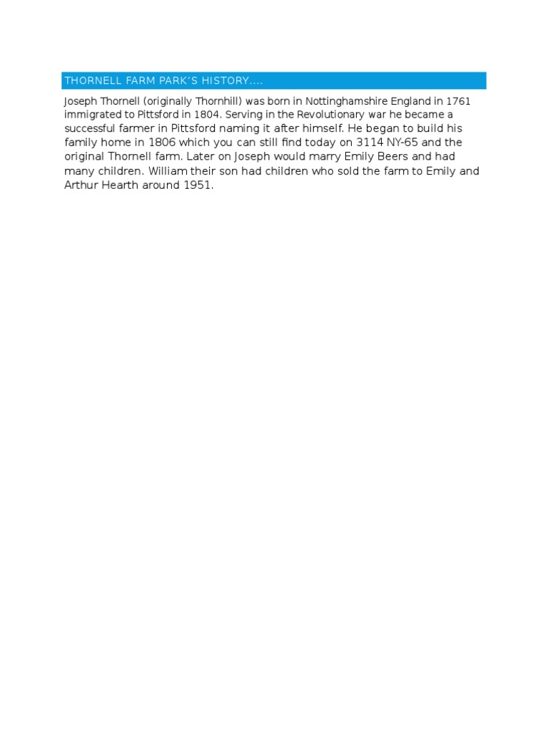 Thornell Farm Park's Rich Legacy | PDF