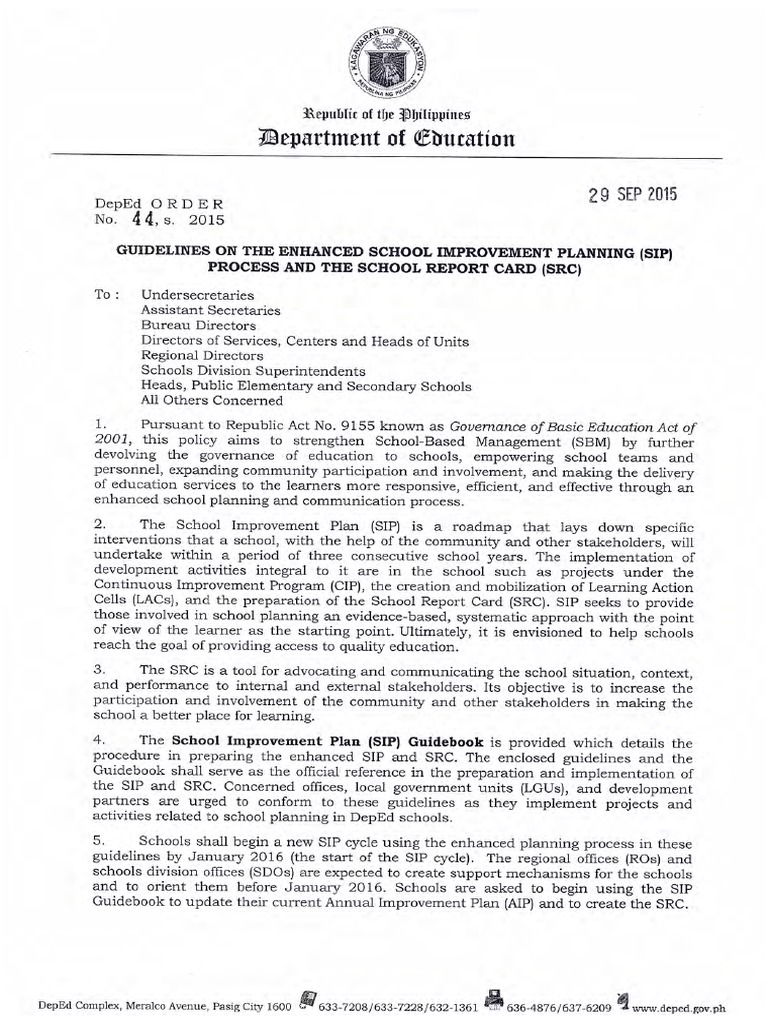 DepEd SIP Guidelines | PDF | Child Labour | Risk