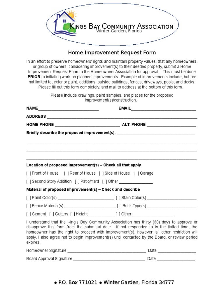 Home Improvement Request Form | PDF | Business | Home & Garden