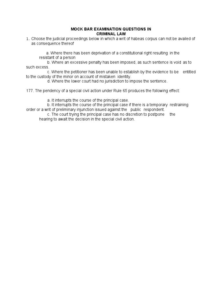 Mock Bar Examination Questions in Criminal Law | PDF