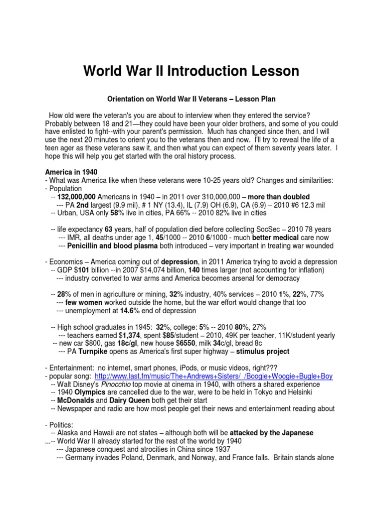 Orientation On World War II Veterans - Lesson Plan | PDF | World War II ...