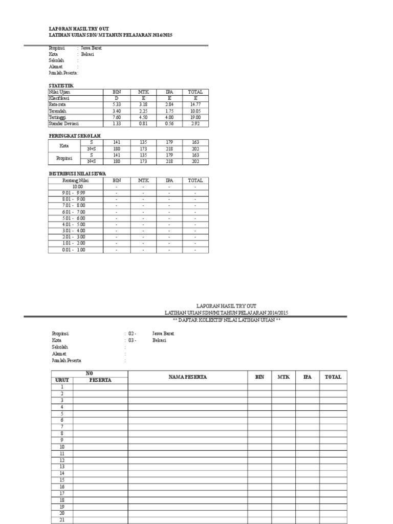 Laporan Nilai Try Out | PDF