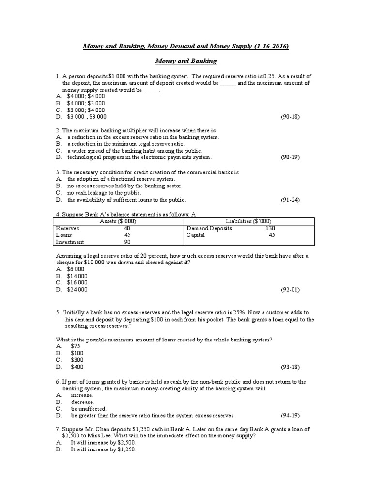 HKALE Money and Banking | Download Free PDF | Reserve Requirement ...