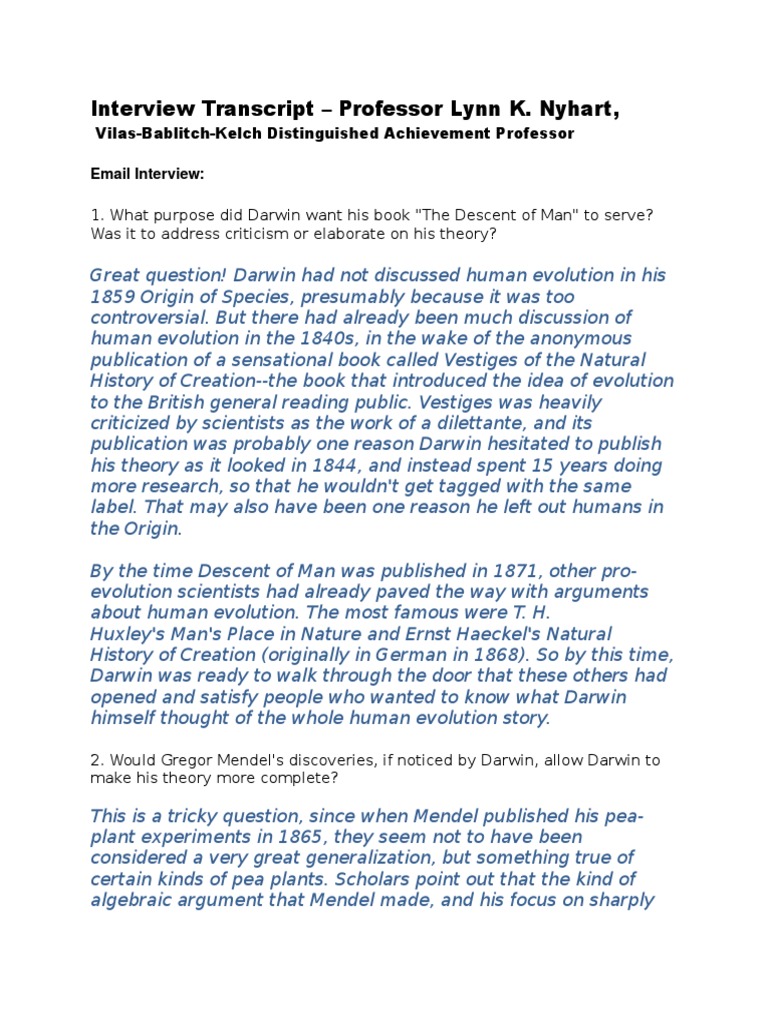 Interview With Professor Nyhart | PDF | Charles Darwin | Evolution