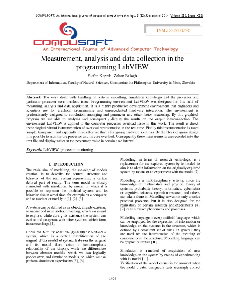 Measurement, Analysis and Data Collection in The Programming LabVIEW ...