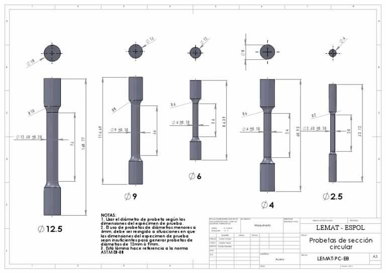 Dimensiones de Probetas ASTM E8 | PDF