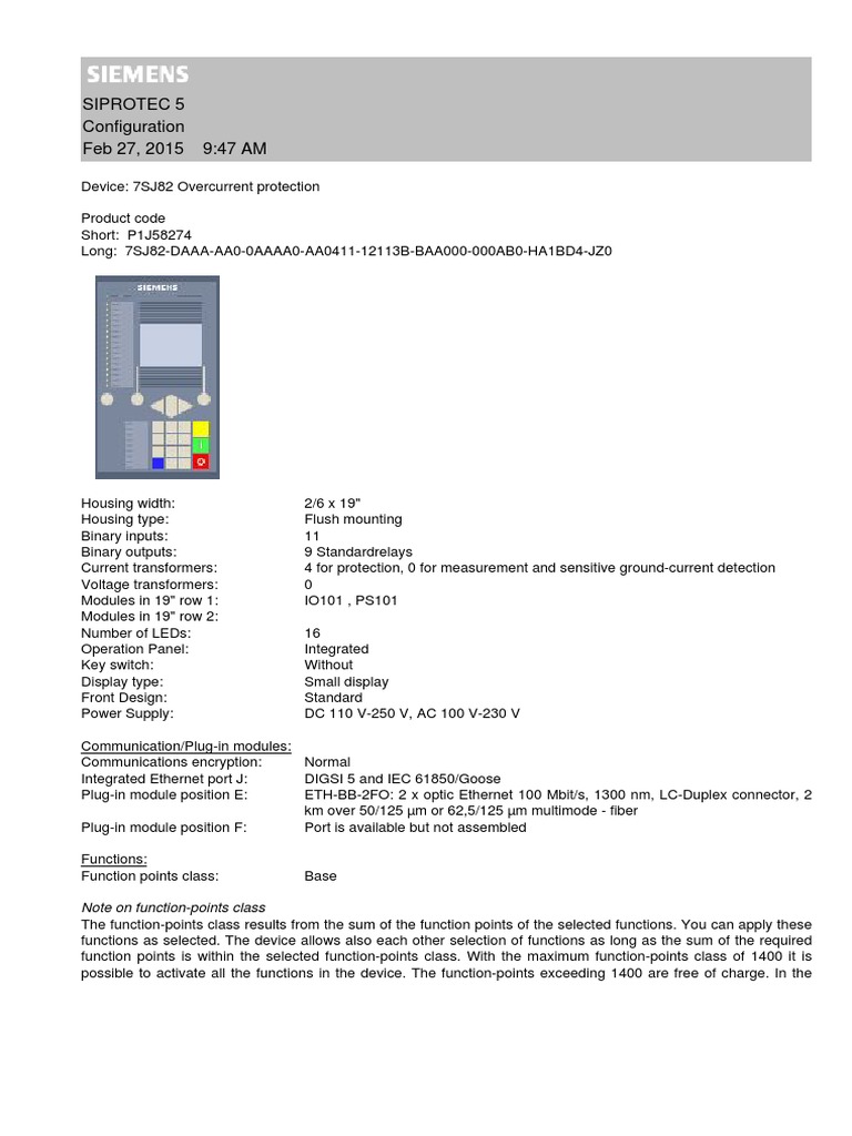 SIPROTEC 7SJ82 Relay Configuration Guide | PDF | Power (Physics ...