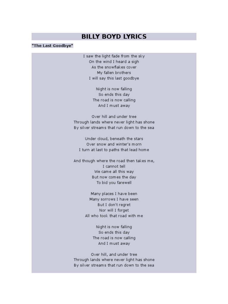 The Last Goodbye Lyrics by Billy Boyd | PDF