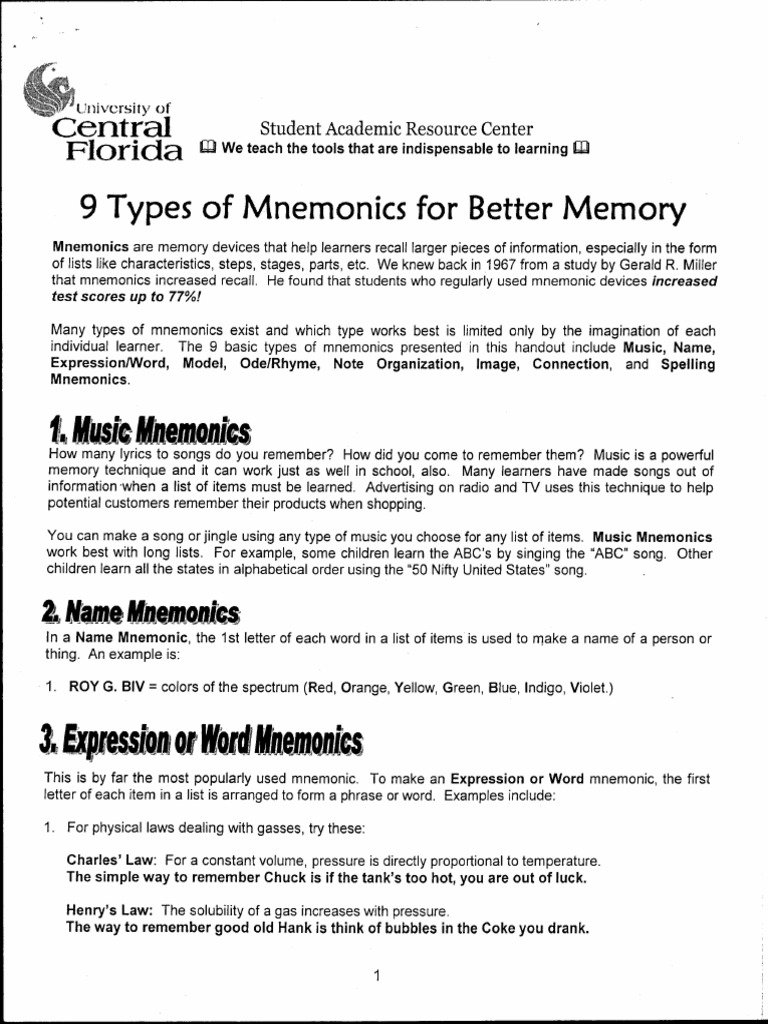 9 Types of Mnemonics For Better Memory | PDF