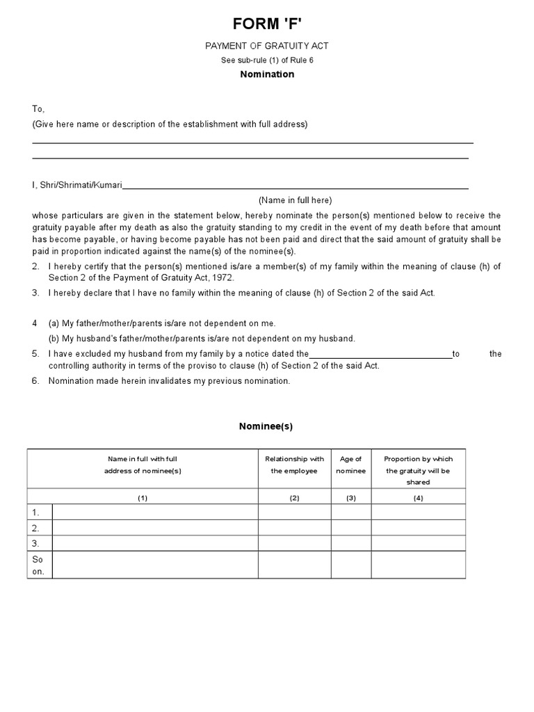 Form 'F': Nomination | PDF