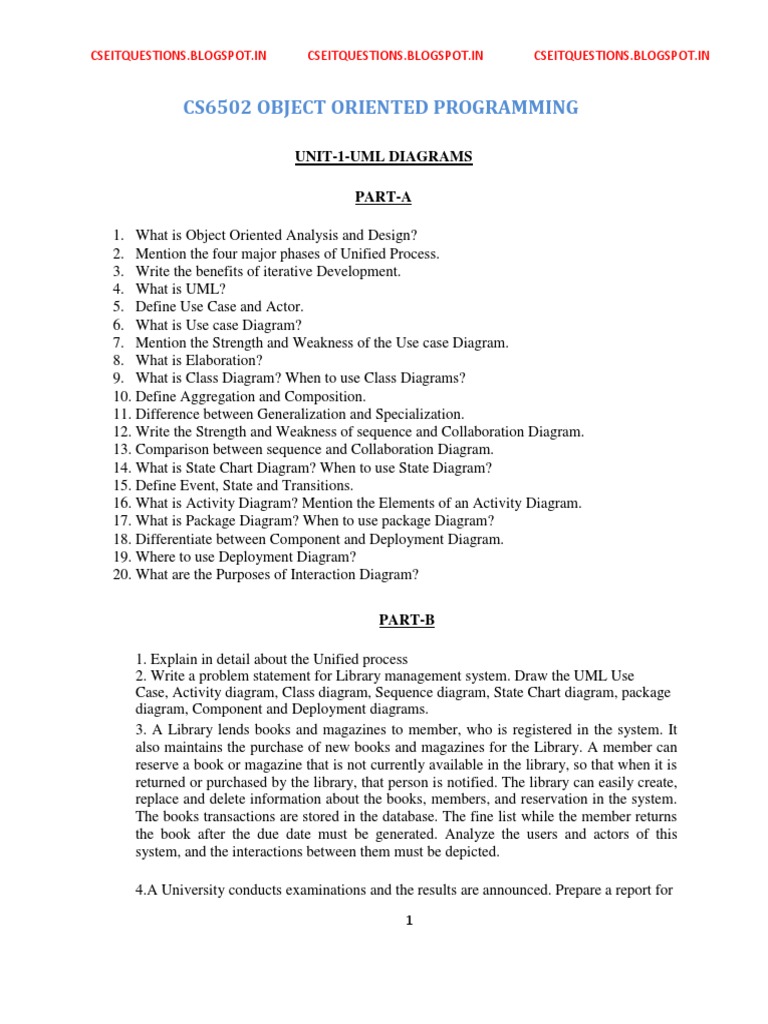 Question Bank For Object Oriented Analysis Design Regulation 2013 | Download Free PDF | Unified ...