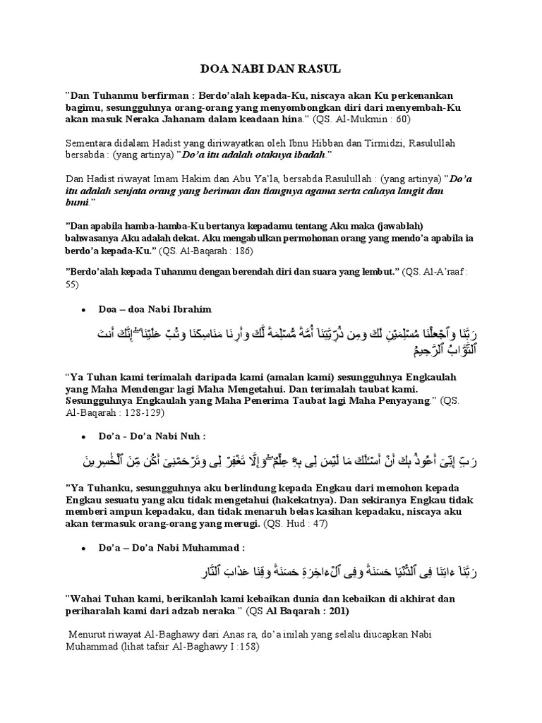 Doa Nabi Dan Rasul PDF | PDF