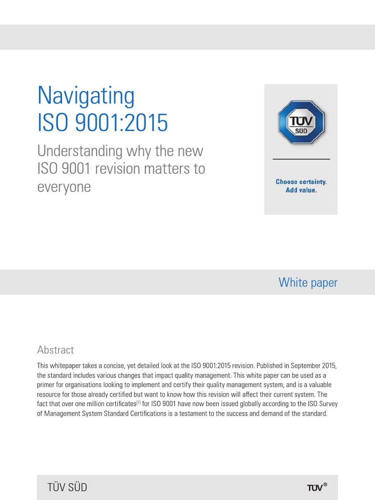 Tuv Sud Navigating Iso 9001 2015 | PDF | Iso 9000 | International ...