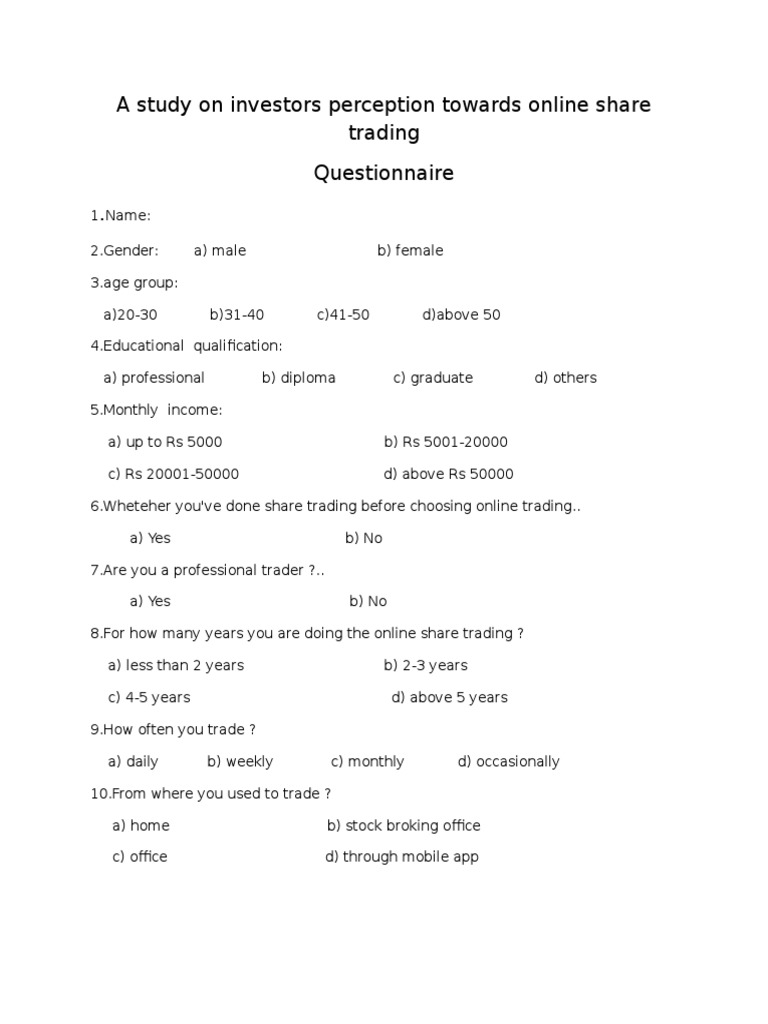 Online Share Trading Questionnaire | PDF | Business