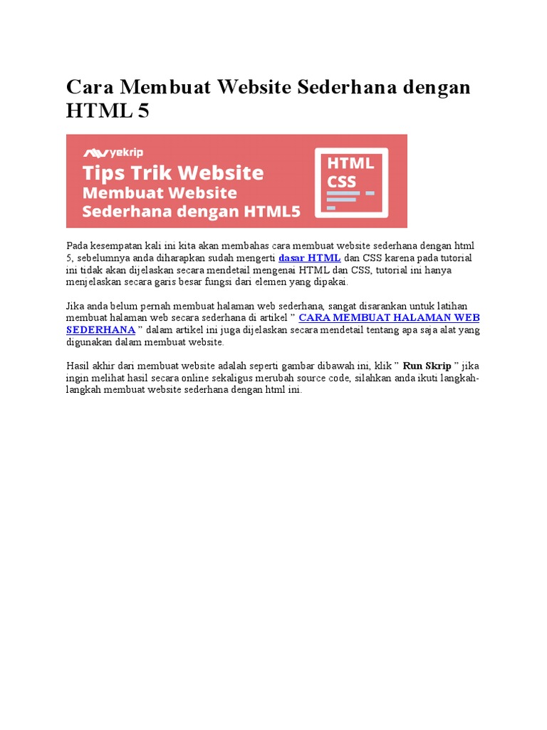 Cara Membuat Website Sederhana Dengan HTML 5 | PDF