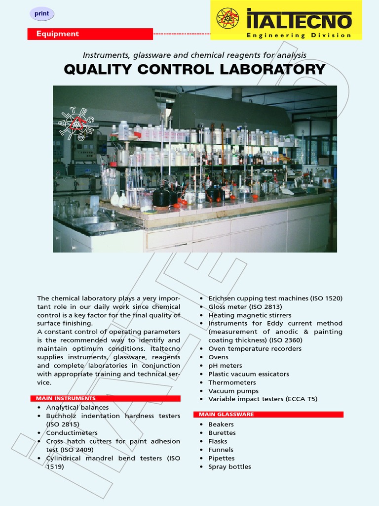 Quality Control Laboratory: Instruments, Glassware and Chemical ...