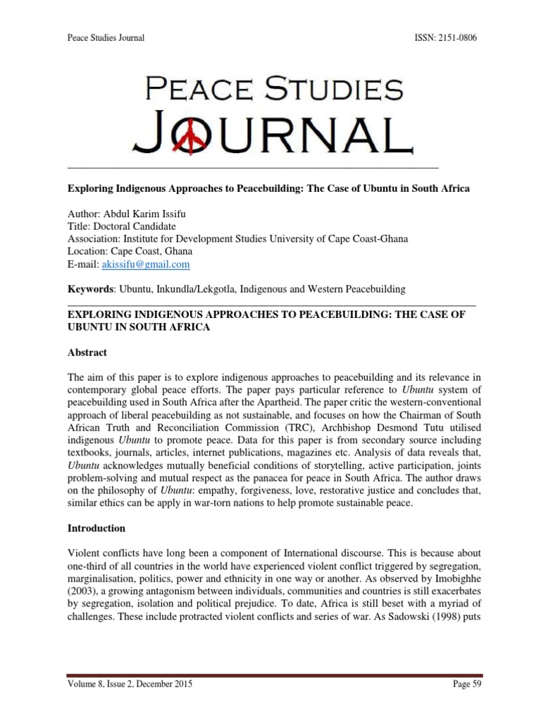 Exploring Indigenous Approaches To Peacebuilding: The Case of Ubuntu in ...