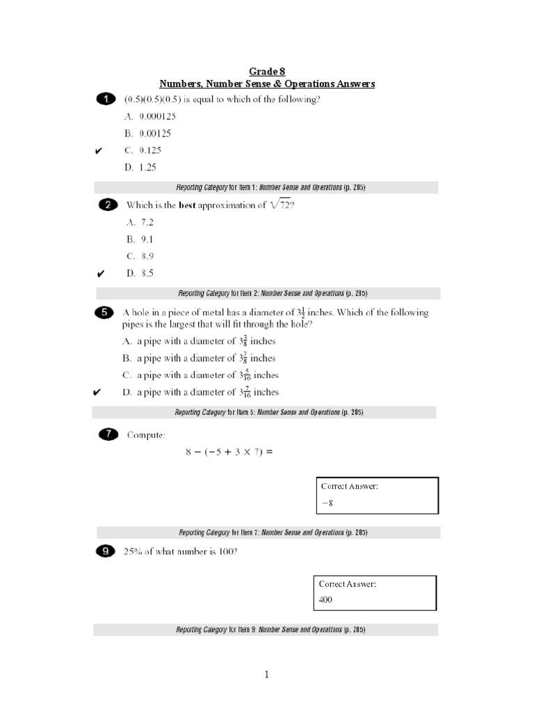 Grade 8 Numbers, Number Sense & Operations Answers | PDF | Prime Number ...