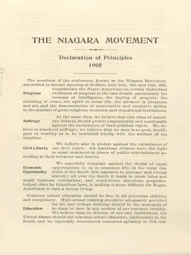 Niagara Movement Declaration of Principles | PDF | Natural And Legal ...