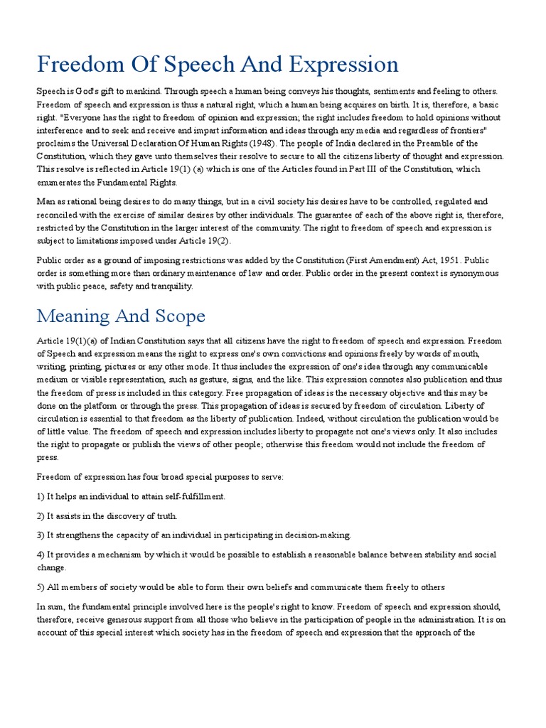 Freedom of Speech and Expression | PDF | Freedom Of Speech | Natural ...