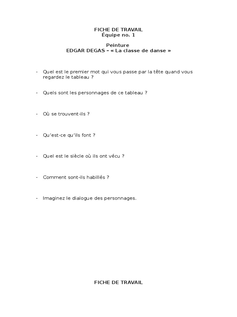 Fiches de travail sur des tableaux célèbres | PDF | Peintures | Arts ...