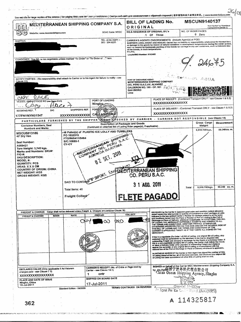 Conocimiento de Embarque, Ejemplo 2 | PDF