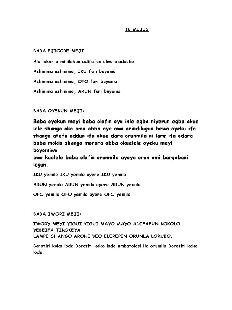 16 MEJIS Largos | PDF | Santeria | Deidades