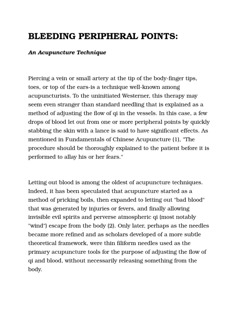 Bleeding Peripheral Points | PDF | Acupuncture | Vein