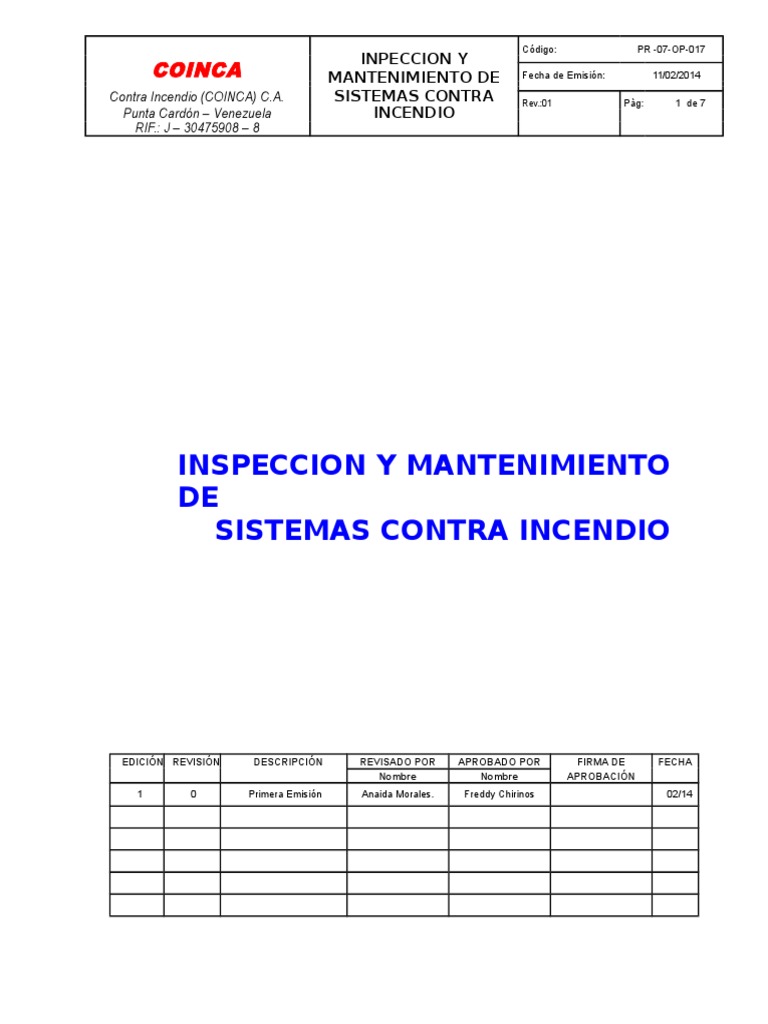 Inspeccion y Mantenimiento de Sistema Contra Incendios | Seguridad y ...