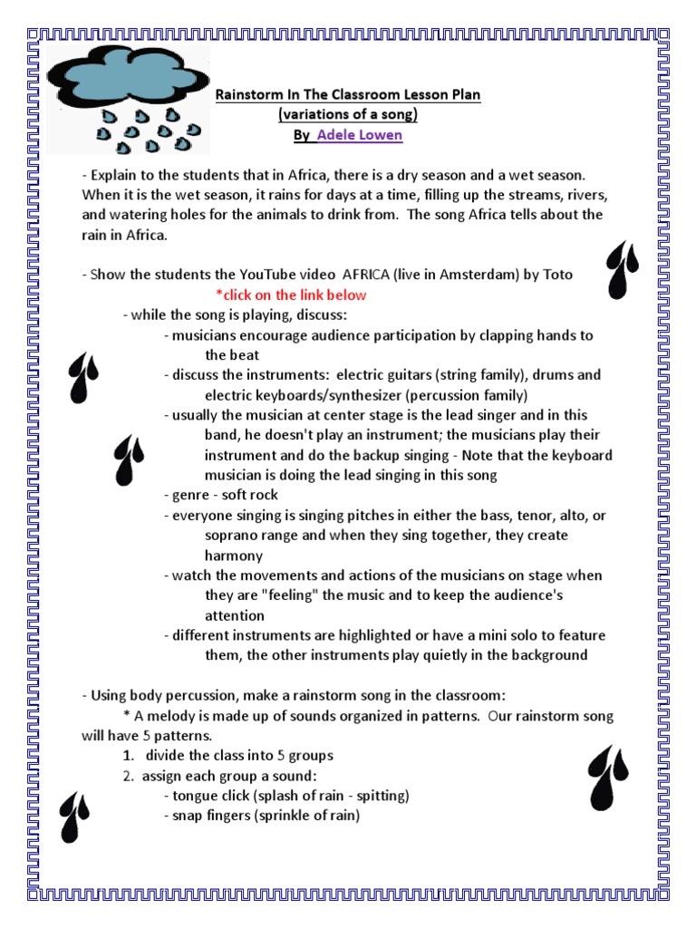 Body Percussion Rainstorm Lesson Plan | PDF | Singing | Musical Instruments