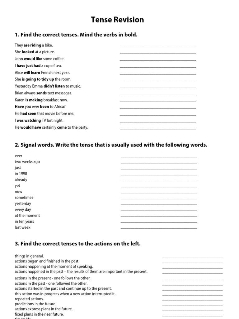 Tense Revision: 1. Find The Correct Tenses. Mind The Verbs in Bold ...