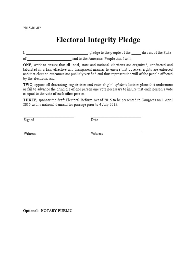 Electoral Integrity Pledge 2015 | PDF | Politics | Social Science
