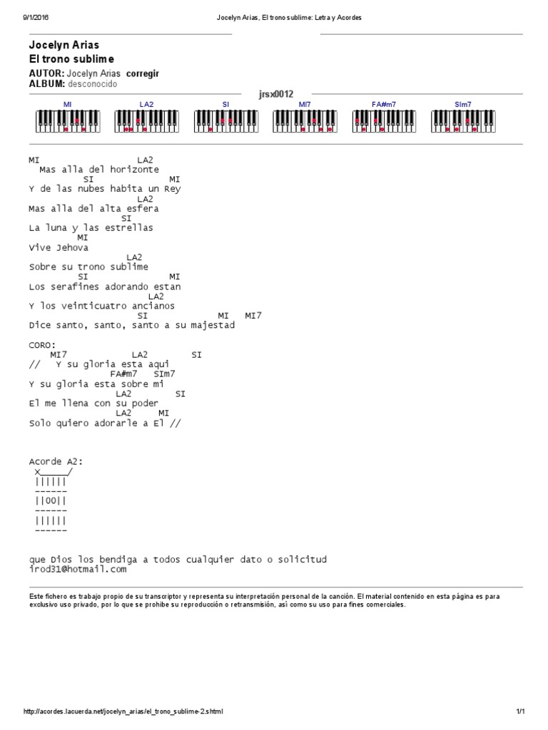 Jocelyn Arias, El Trono Sublime - Letra y Acordes | PDF ...