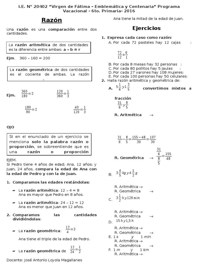 RAZÓN | PDF | Proporción | Matemática Elemental