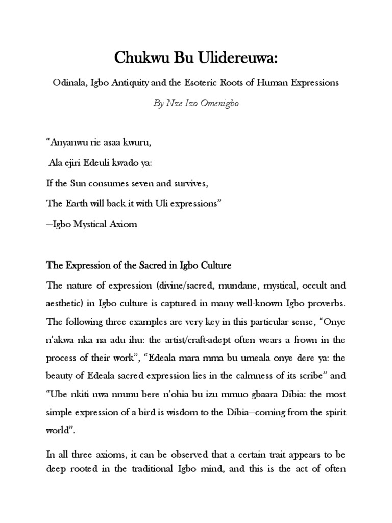 Nze Izo Omenigbo - Odinala, Igbo Antiquity and The Esoteric Roots of ...