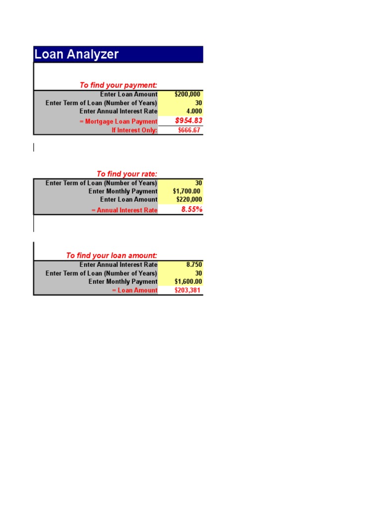 Loan Analyzer: To Find Your Payment | PDF | Finance & Money Management