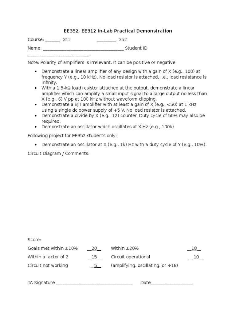 EE352, EE312 In-Lab Practical Demonstration | PDF