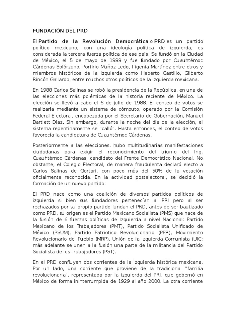 Fundacion Del PRD | PDF | Partidos políticos | Elecciones