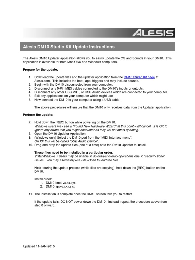 Alesis DM10 Update Instructions | PDF