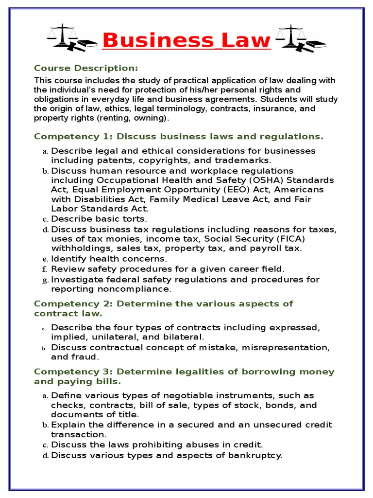 Business Law Course Syllabus | PDF | Law
