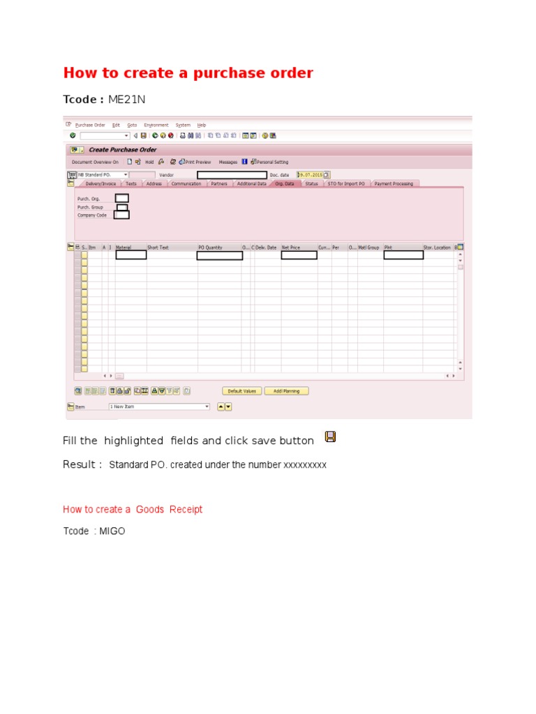 Creating Purchase Orders in SAP | PDF