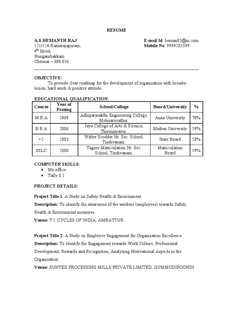 Hemanth Resume | PDF | Psychological Concepts | Cognition