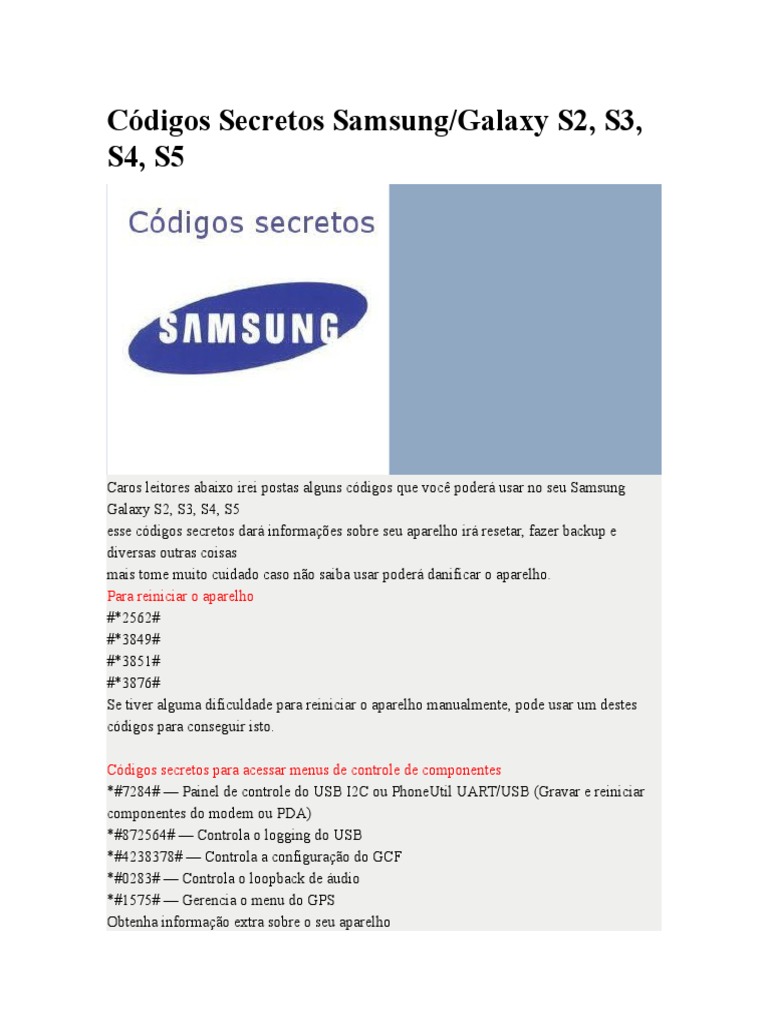 Códigos Secretos para Samsung Galaxy | PDF | Rede de computadores ...