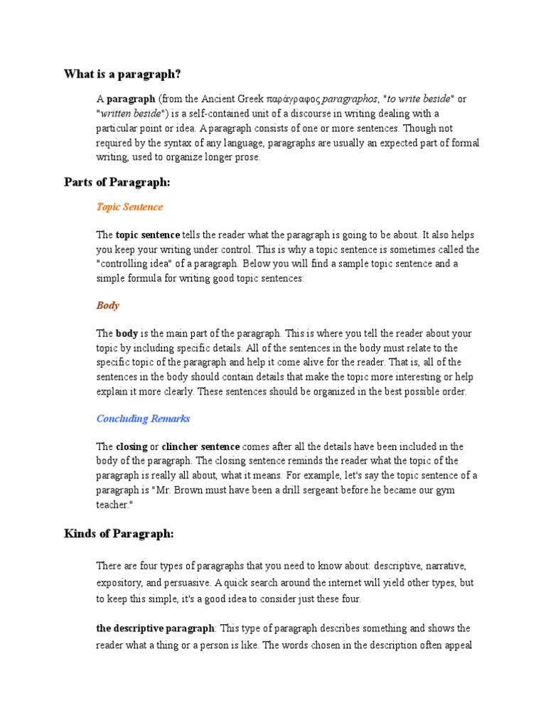 English (Kinds, Meaning, Forms of Paragraph) | PDF | Paragraph