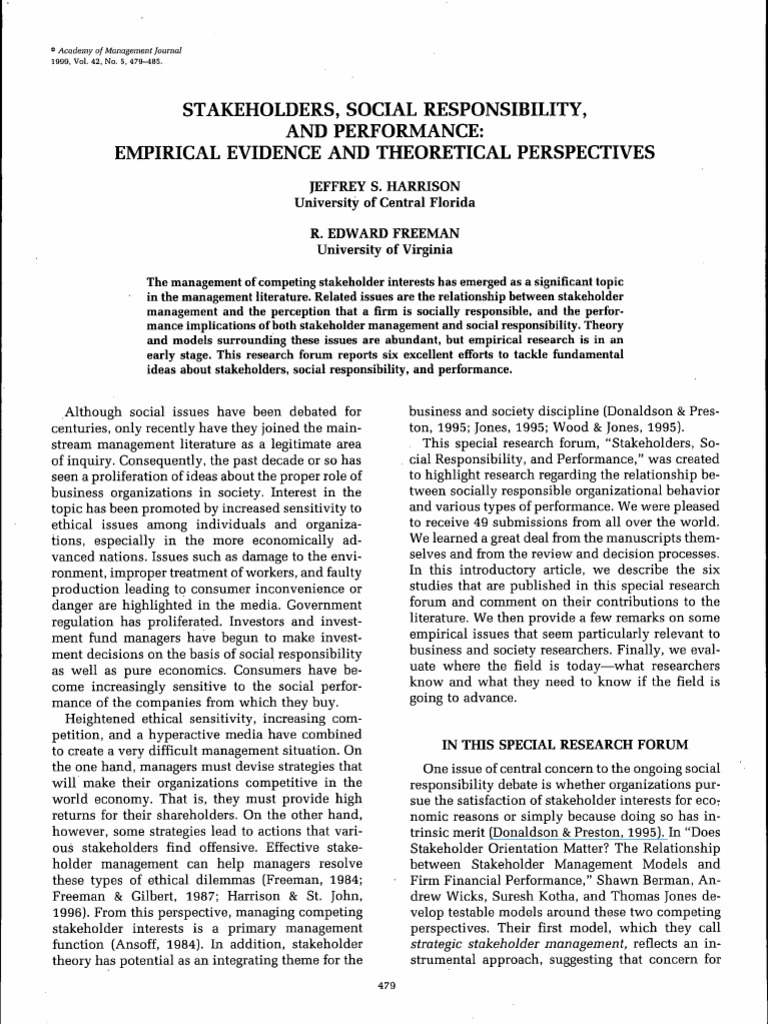 Freeman 1999 Stakeholders Theory | PDF | Validity (Statistics ...