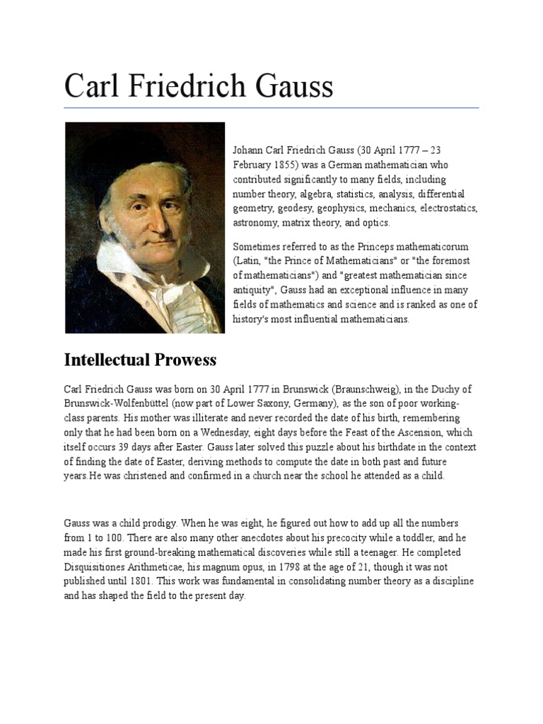 Carl F. Gauss Timeline