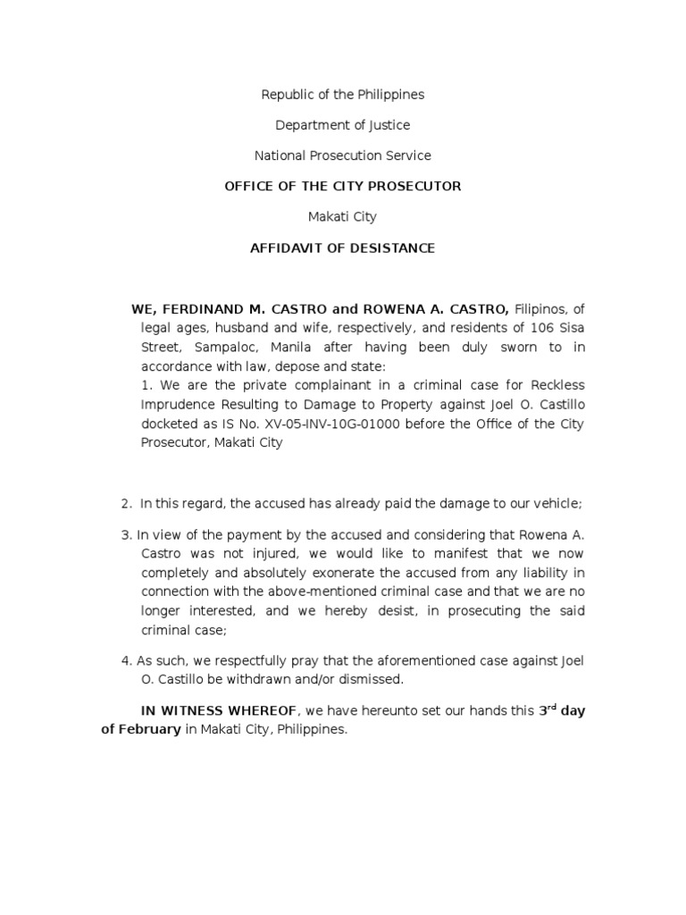 Affidavit of Desistance | PDF