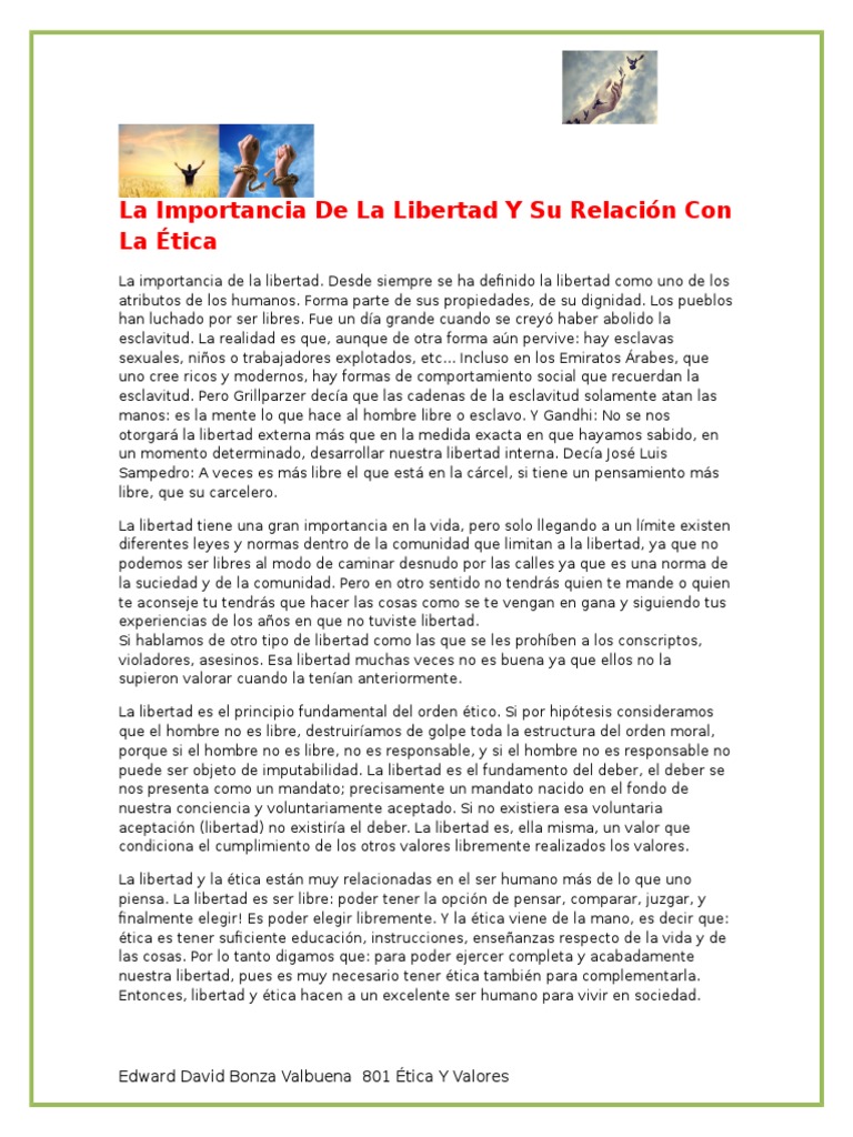 La Etica Y Su Relacion Con La Libertad | PDF | Libertad | Moralidad