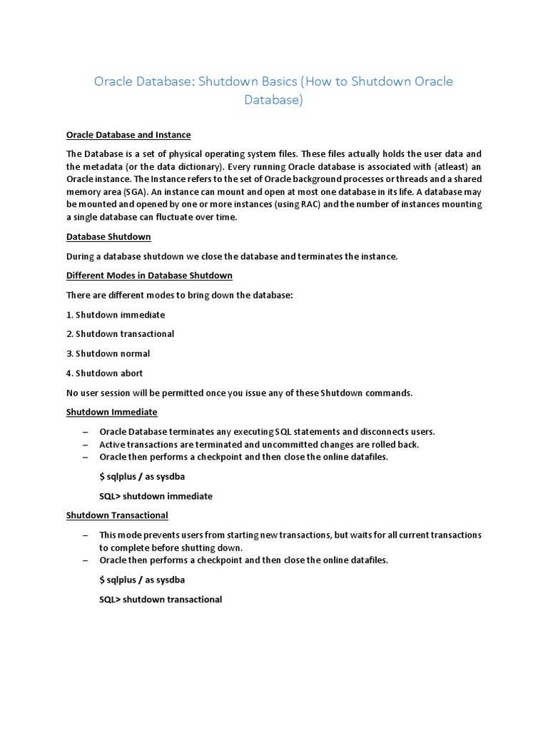 Oracle Database Shutdown Basics Pdf Oracle Database Database Transaction 8924