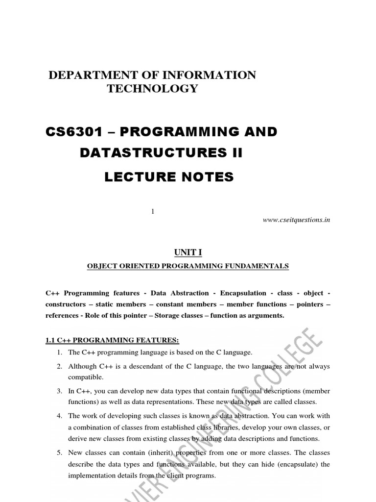 THIRD SEMESTER PROGRAMMING AND DATA STRUCTURES-2 NOTES FOR 5 UNITS ...